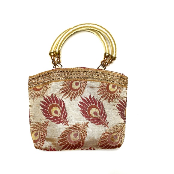 Bags | Vtg Silk Embroidered Peacock Feather Magenta 7x9 Purse Handbag ...